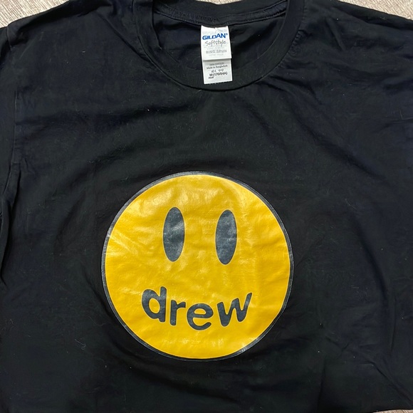 Tops | Drew Justin Bieber Smiley Face Black Tshirt Size Medium | Poshmark